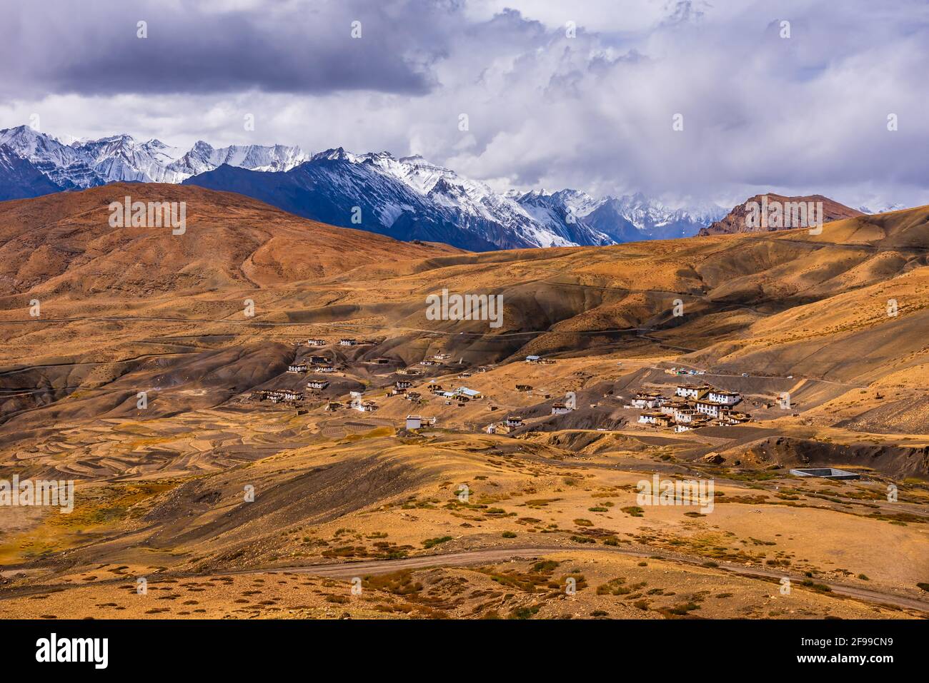 Bird eye aerial view of Hikkim village, famous for highest Post office ...