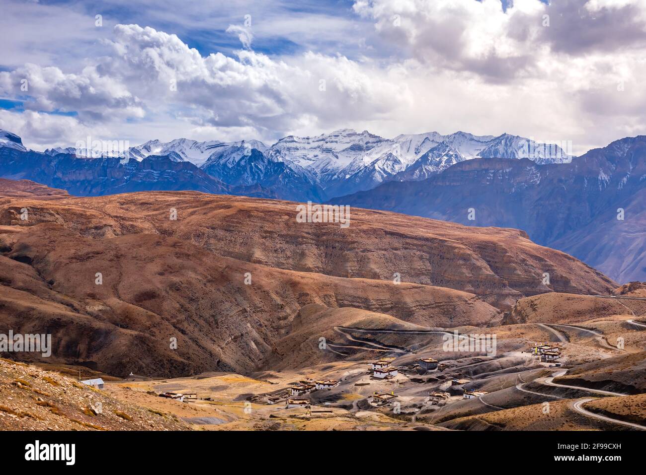 Bird eye aerial view of Hikkim village, famous for highest Post office ...