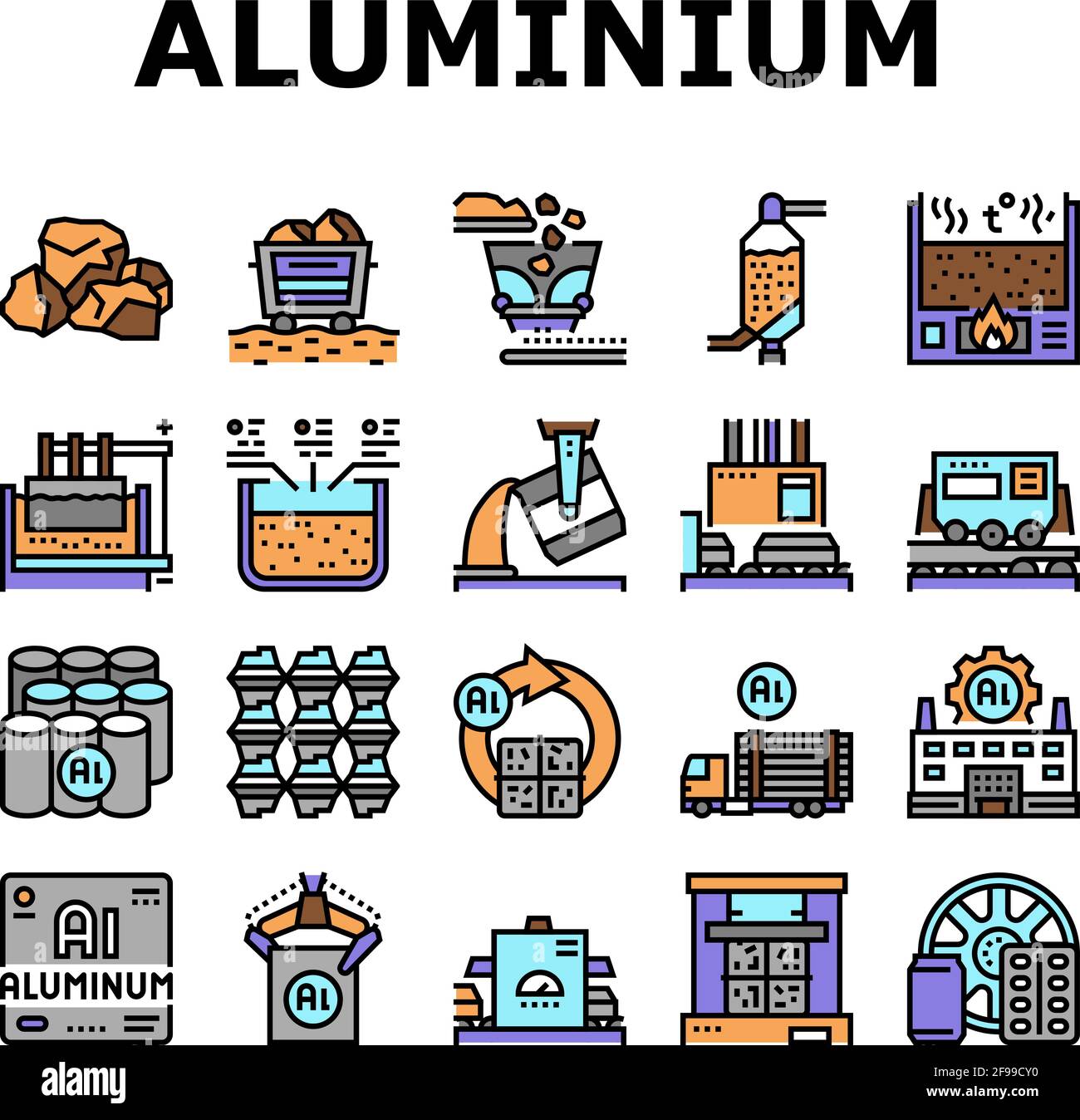 Aluminium Production Collection Icons Set Vector Stock Vector Image ...