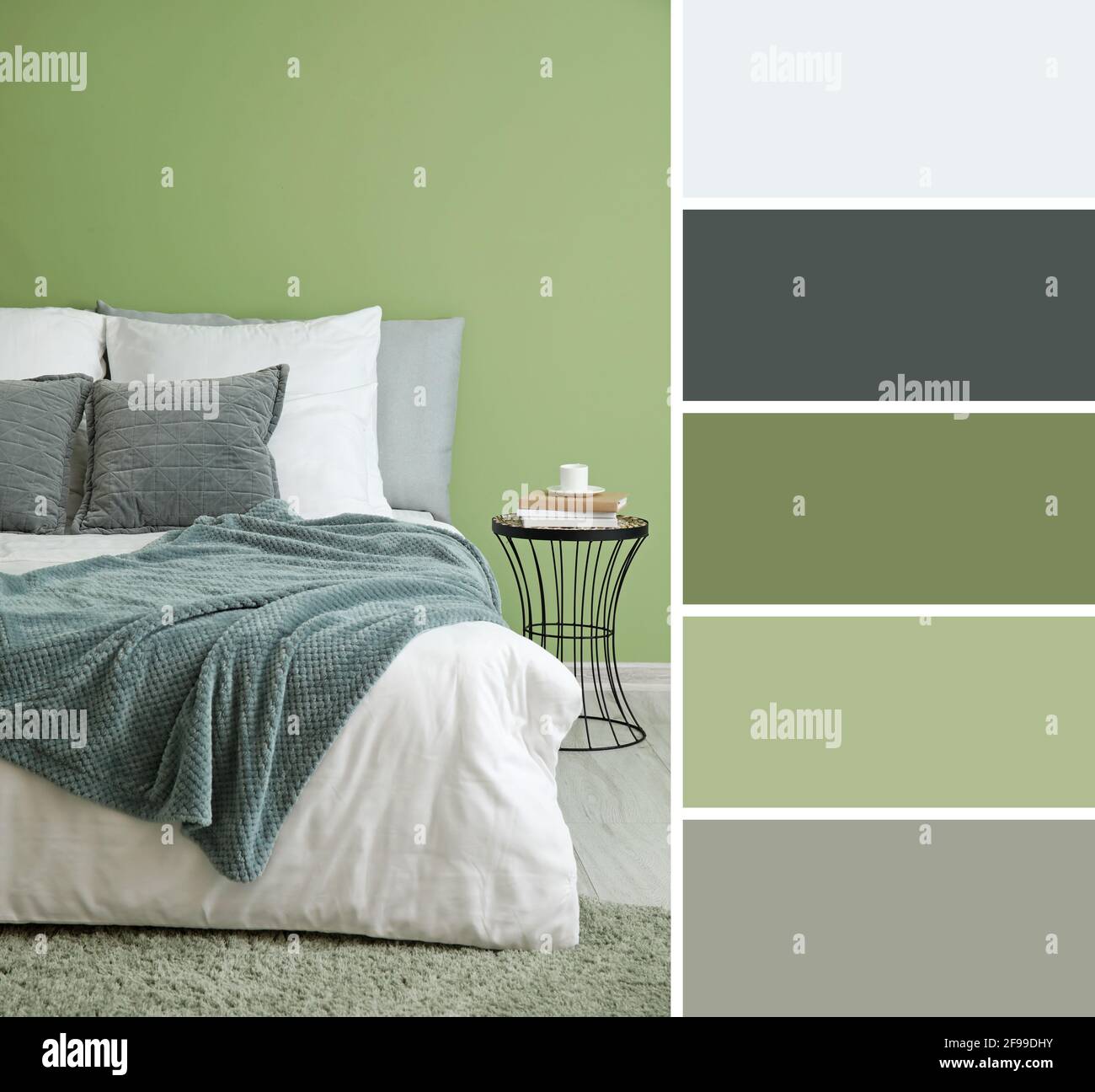 Stylish interior of modern bedroom. Different color patterns Stock ...