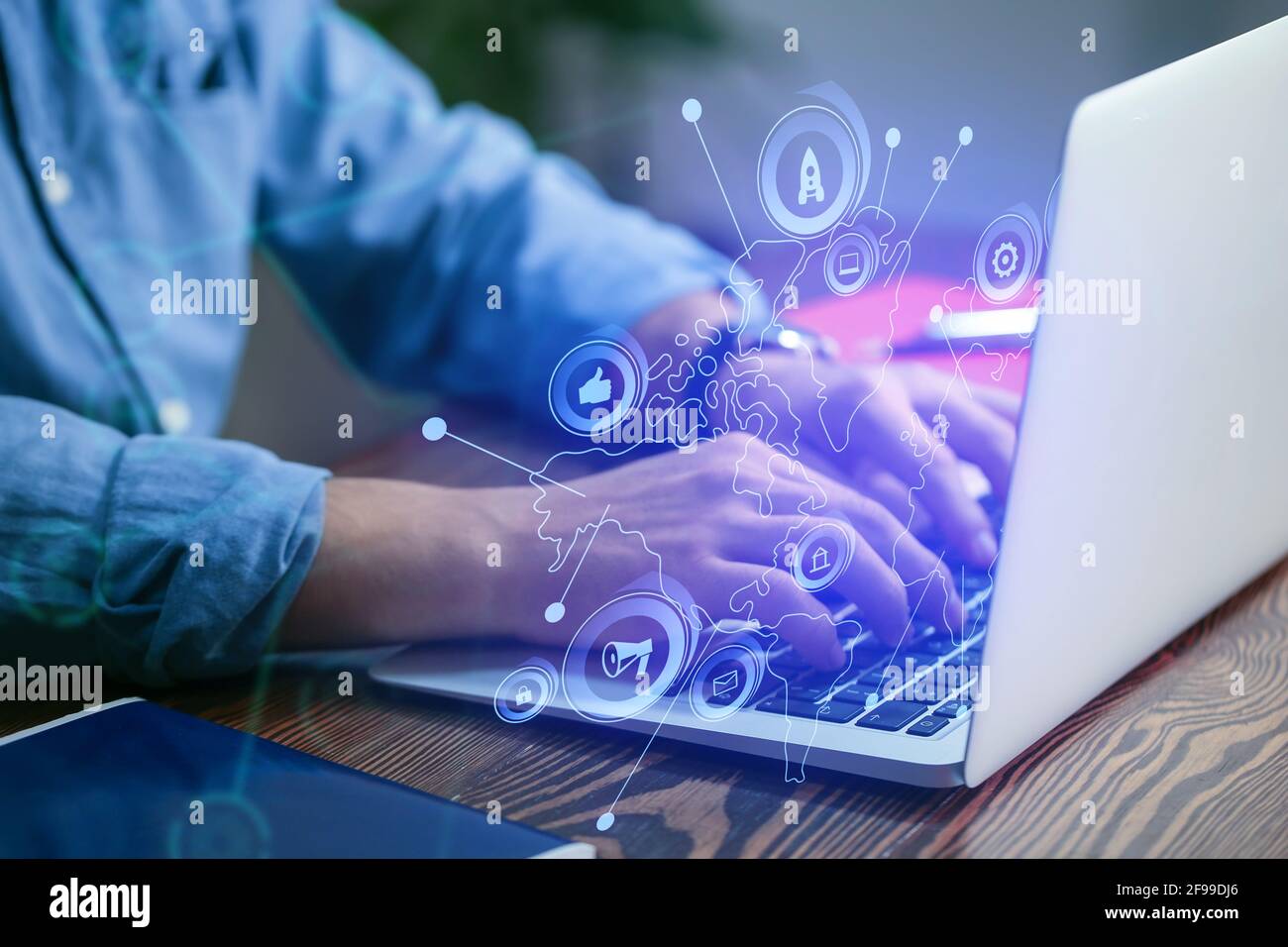 Young man working on laptop in office. Concept of internet Stock Photo ...