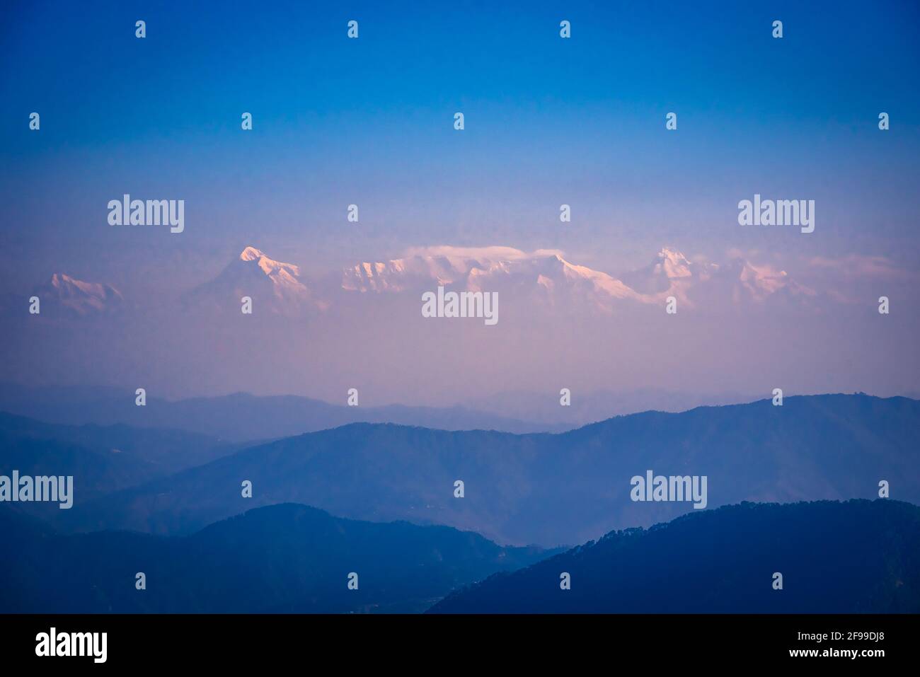 View of Himalays during sunrise at Binsar, a hill station in Almora ...