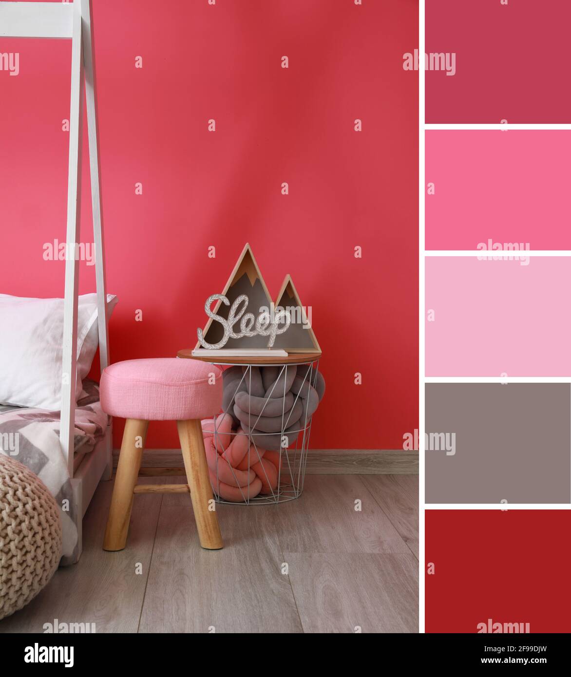 Stylish interior of modern bedroom. Different color patterns Stock ...