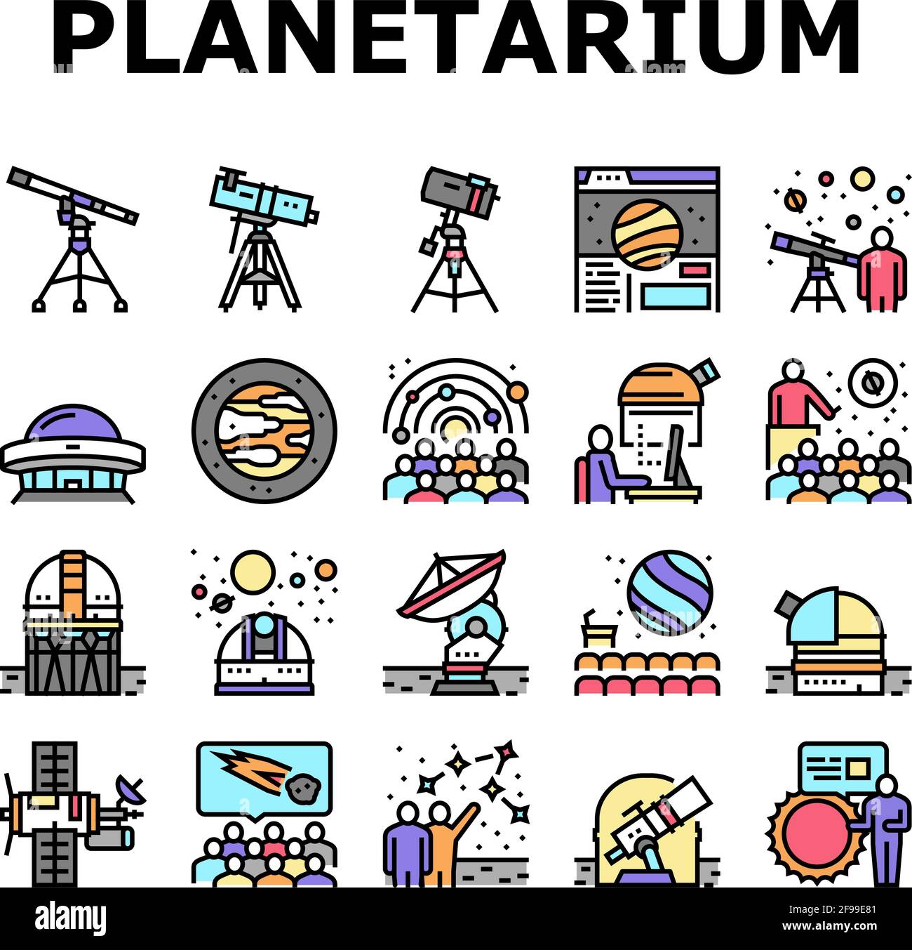 Planetarium Equipment Collection Icons Set Vector Stock Vector Image ...