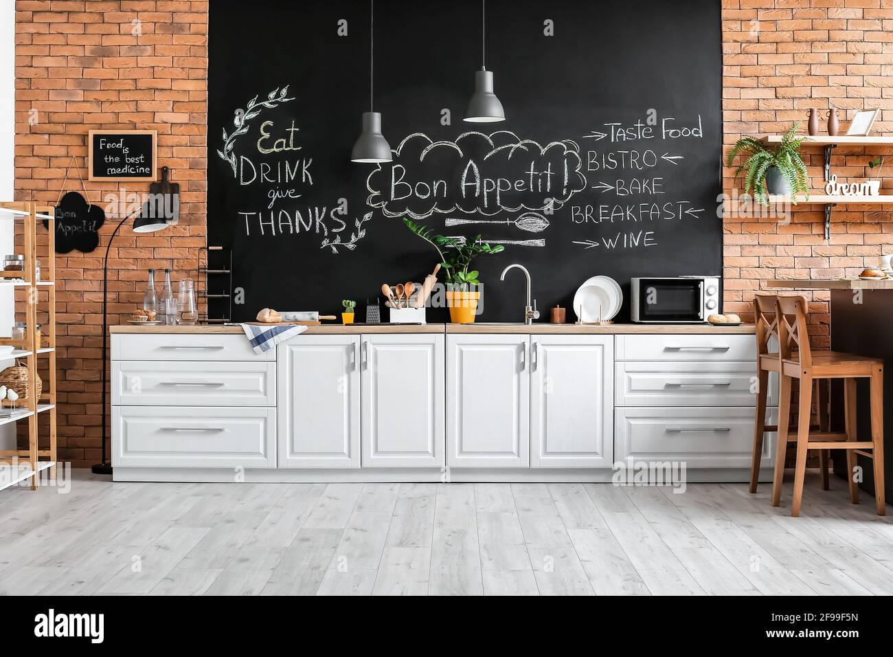 Stylish interior of modern kitchen in restaurant Stock Photo - Alamy