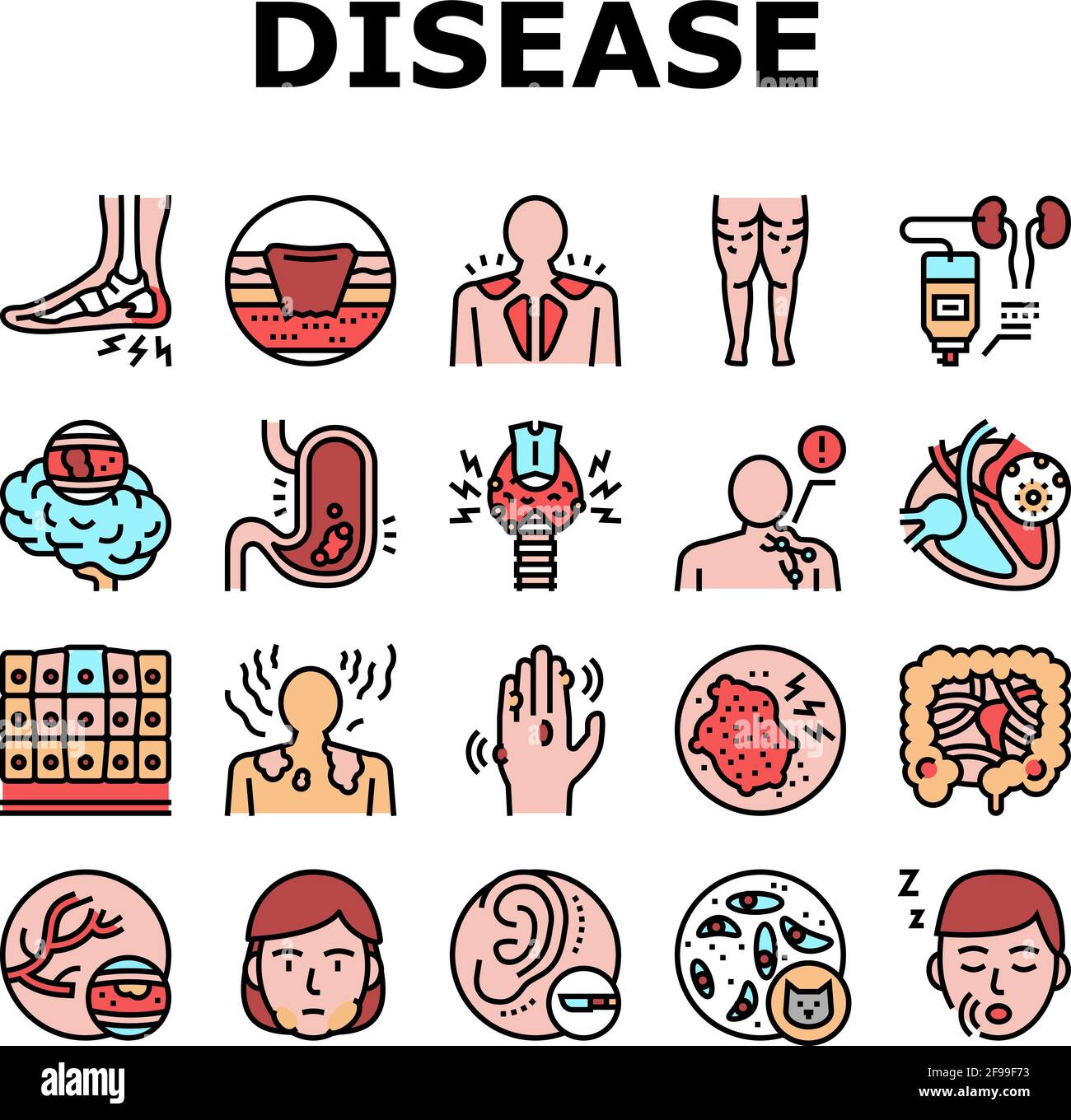 Disease Human Problem Collection Icons Set Vector Stock Vector Image ...