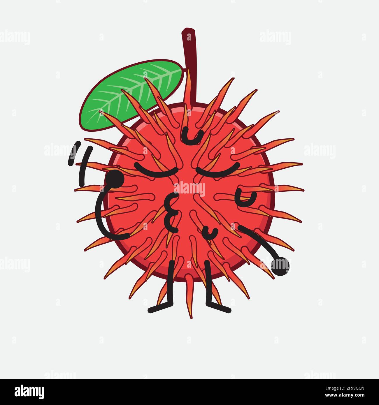 Vector Illustration of Rambutan Fruit Character with cute face, simple ...