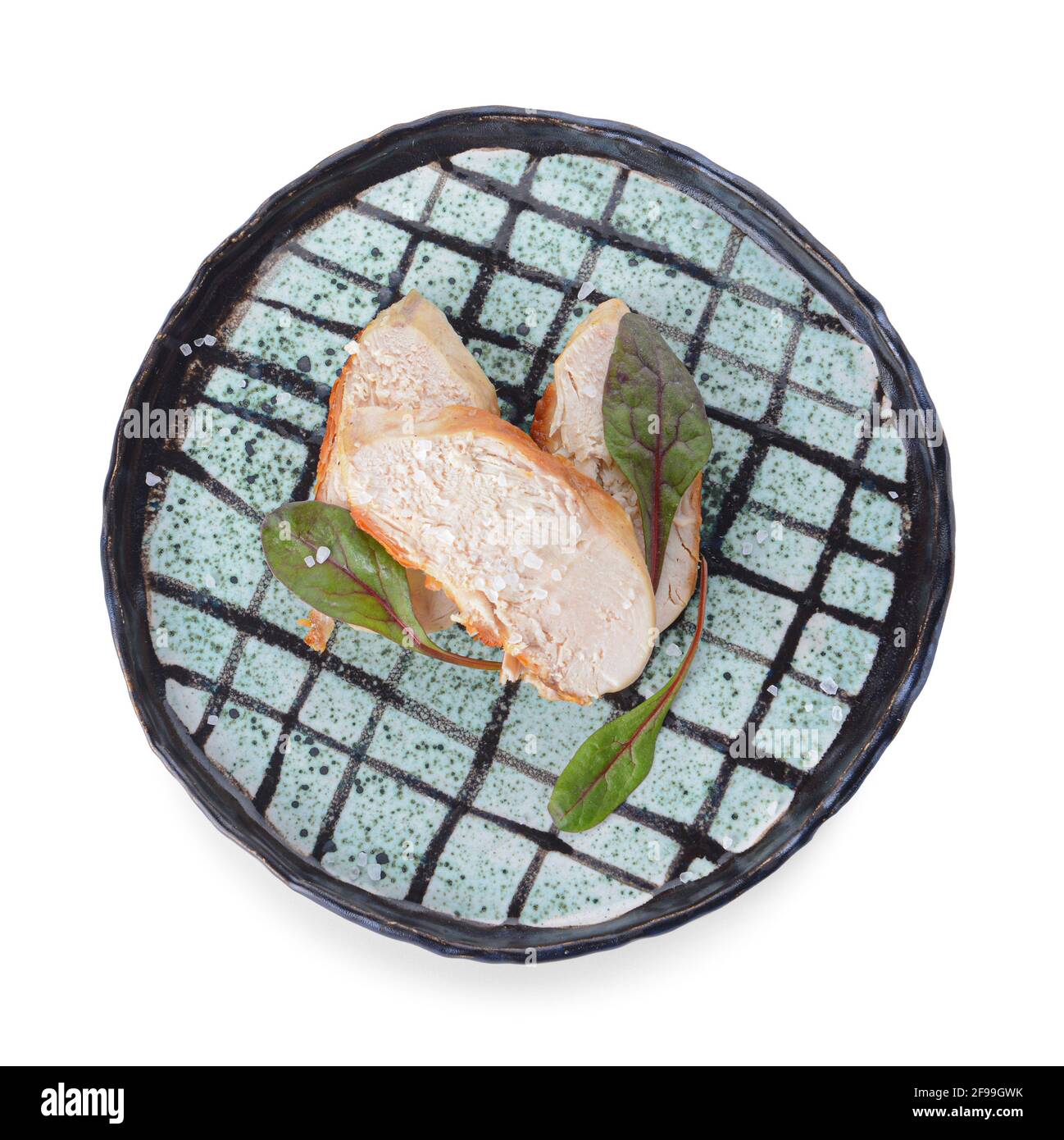 Plate with tasty roasted chicken fillet on white background Stock Photo ...