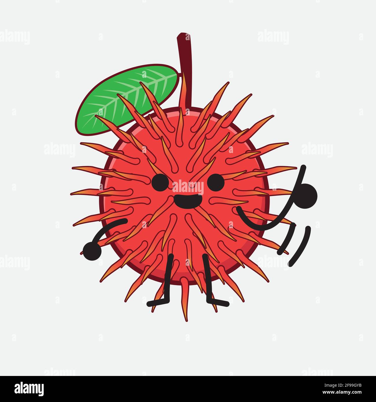 Vector Illustration of Rambutan Fruit Character with cute face, simple ...
