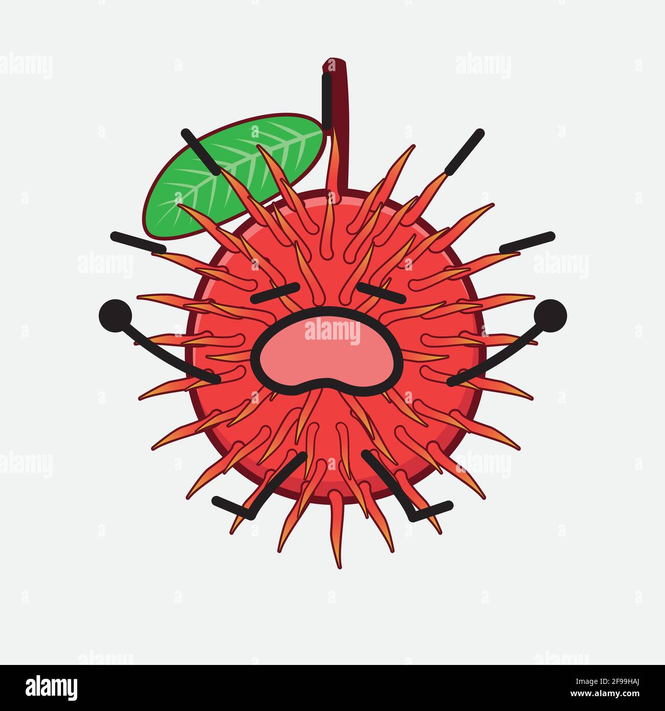 Vector Illustration of Rambutan Fruit Character with cute face, simple ...