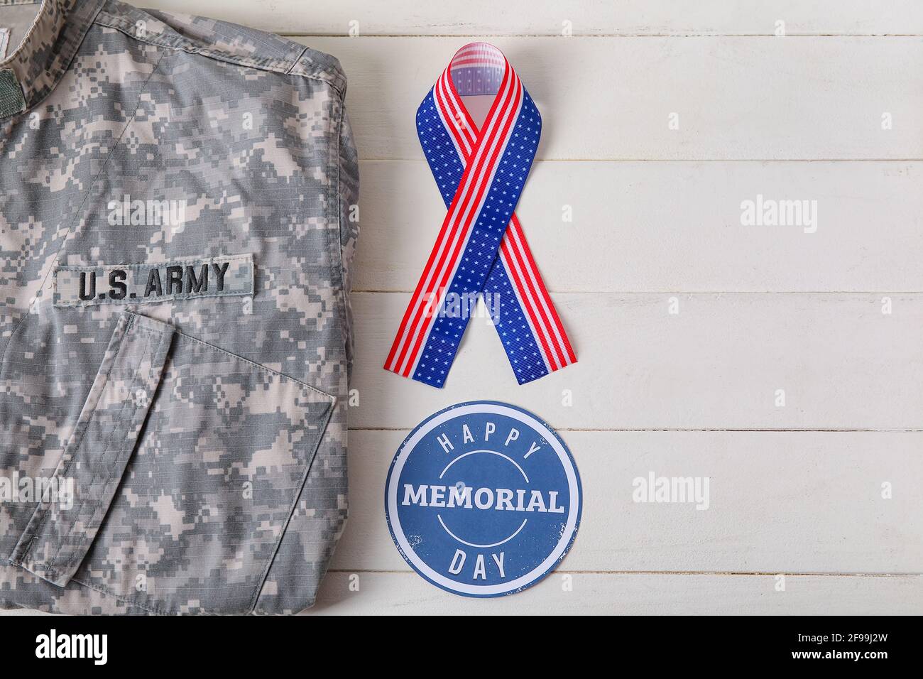 Greeting card for Memorial Day with ribbon in colors of USA flag and ...