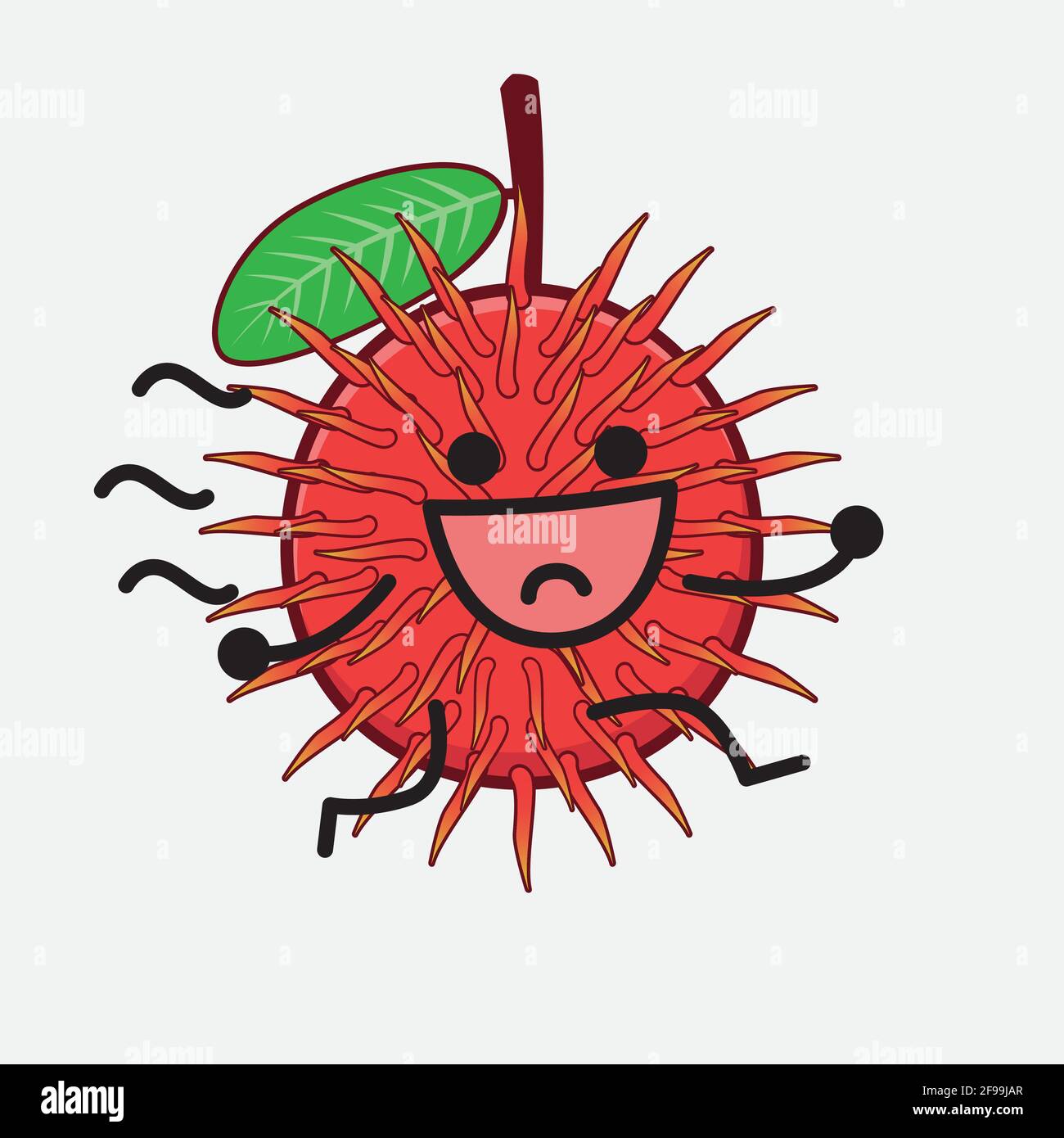Vector Illustration of Rambutan Fruit Character with cute face, simple ...
