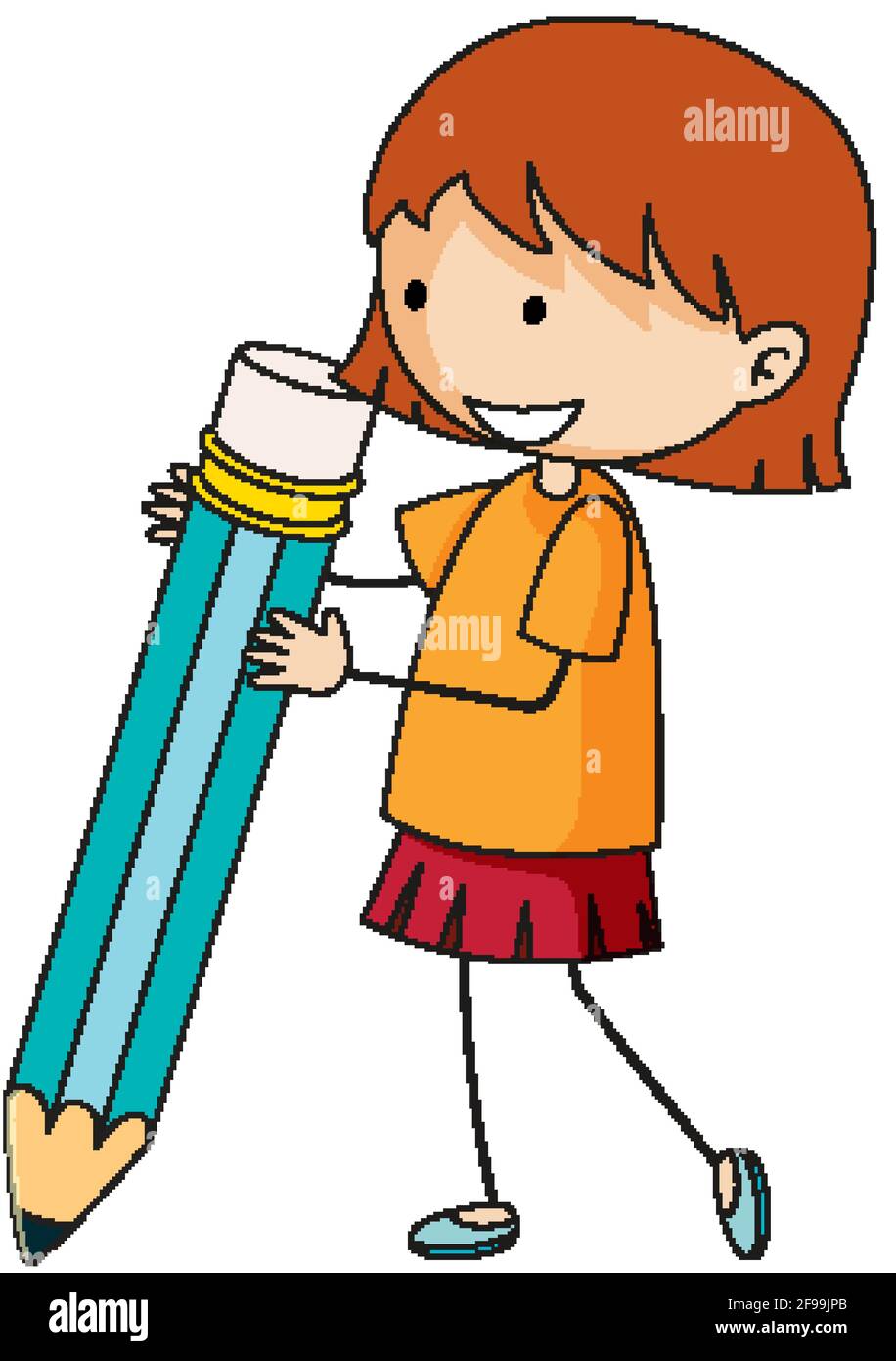 Cute girl cartoon character in hand drawn doodle style isolated ...