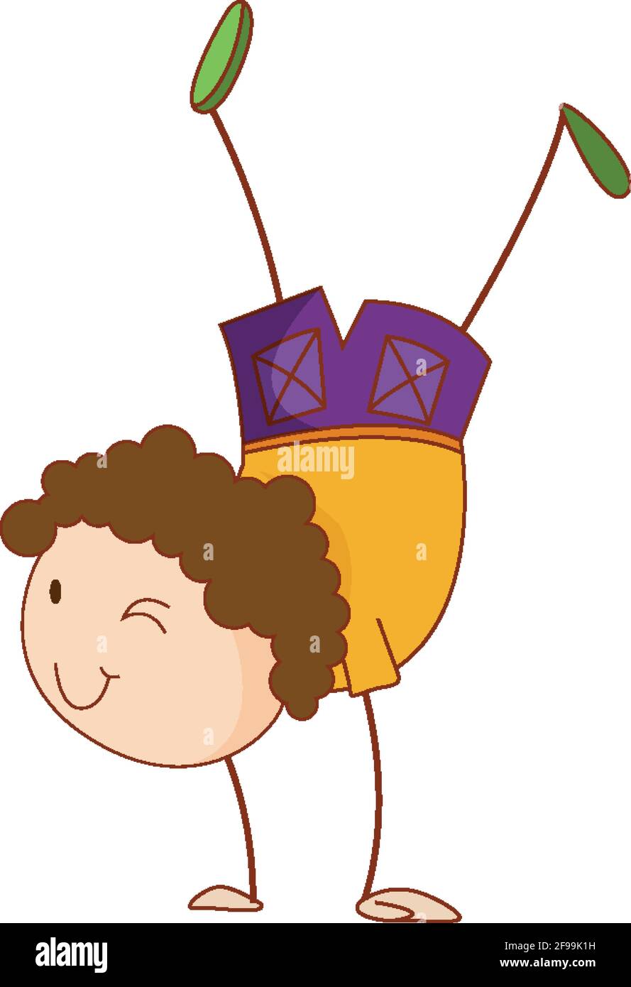 A doodle kid performing a break dance cartoon character isolated ...