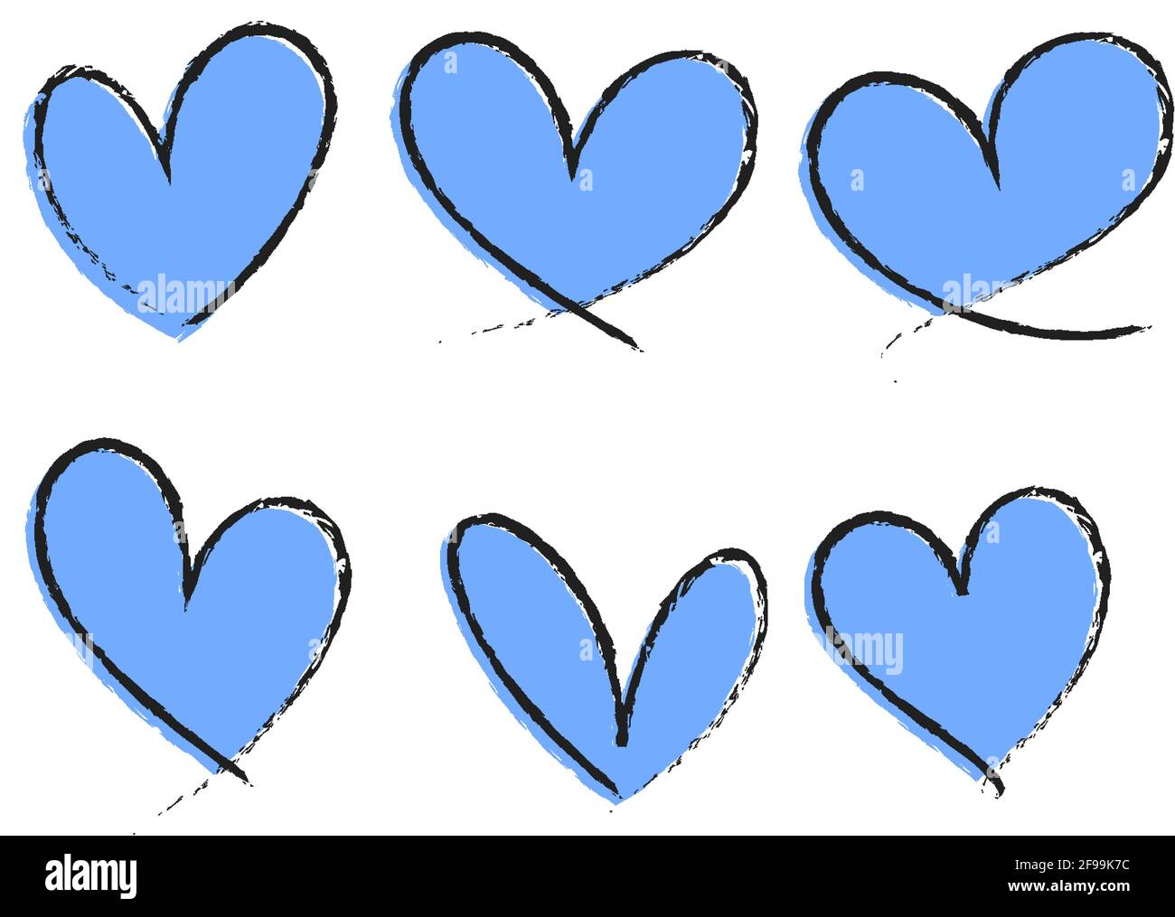 Set of blue heart hand drawn isolated illustration Stock Vector Image ...
