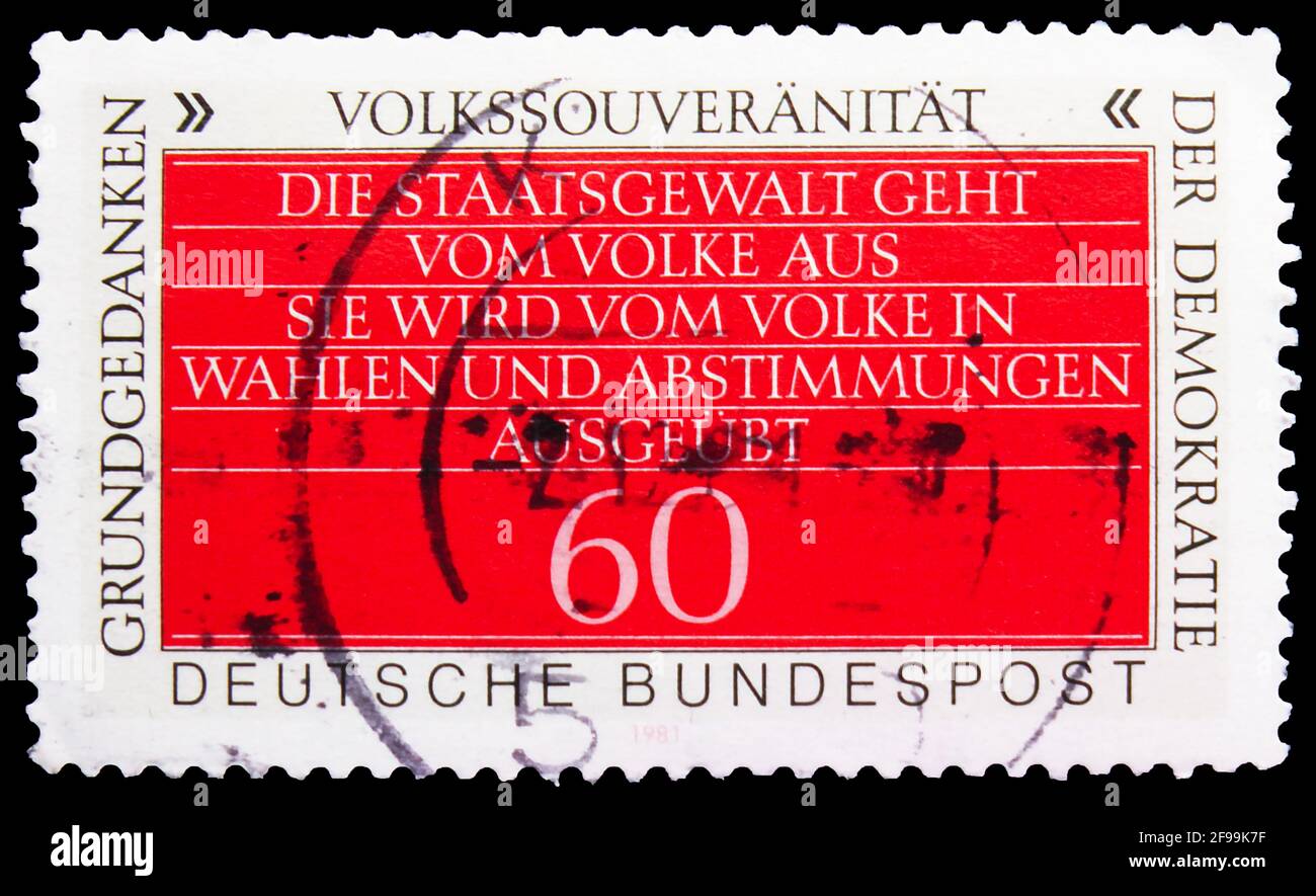 MOSCOW, RUSSIA - NOVEMBER 4, 2019: Postage stamp printed in Germany ...