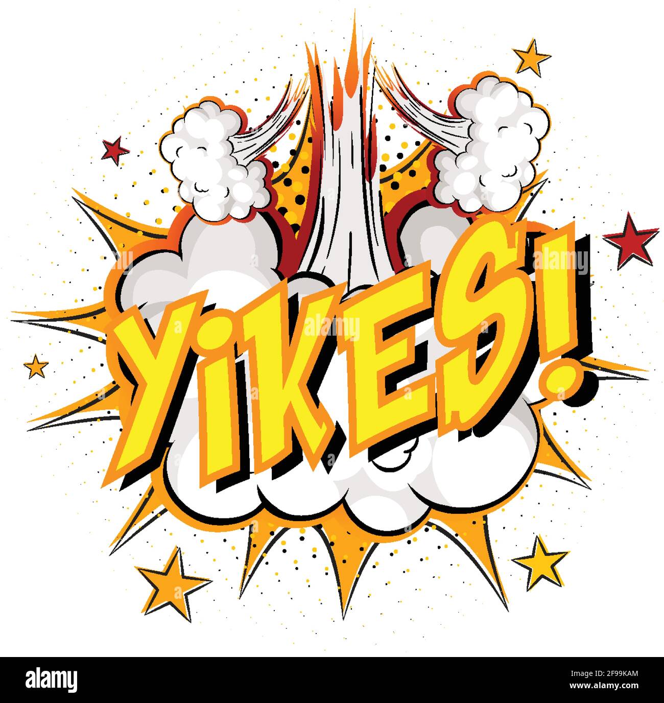 Word Yikes on comic cloud explosion background illustration Stock ...
