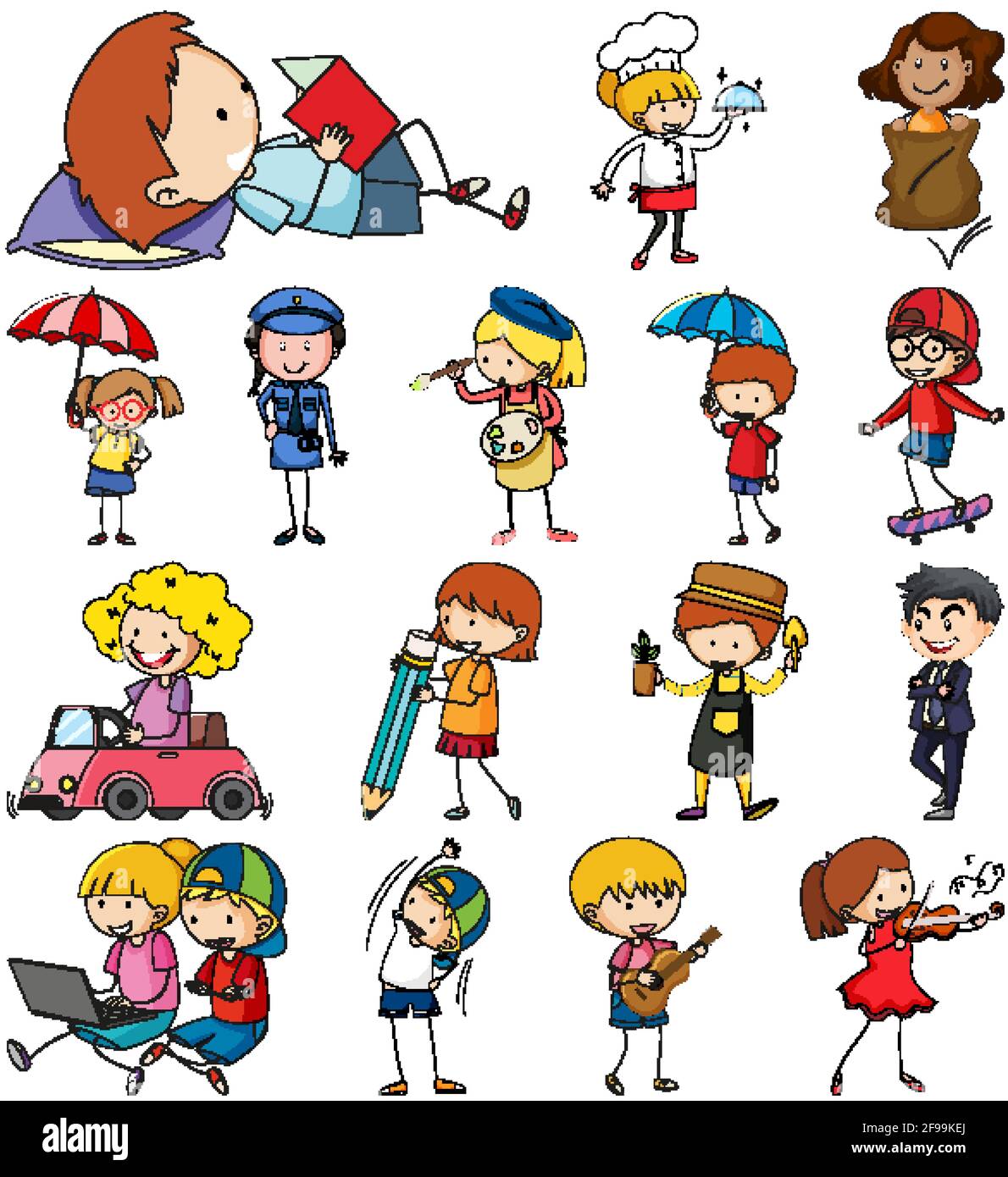 Set of different doodle kids cartoon character illustration Stock ...