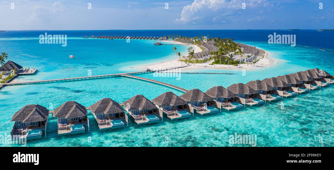 Perfect aerial landscape, luxury tropical resort or hotel with water ...