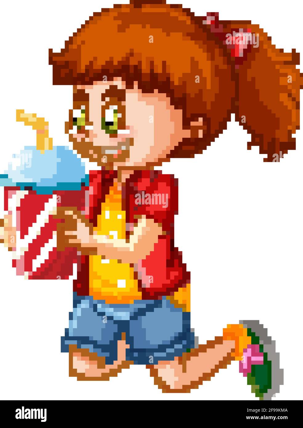 A cute girl holding drink cup cartoon character isolated on white ...