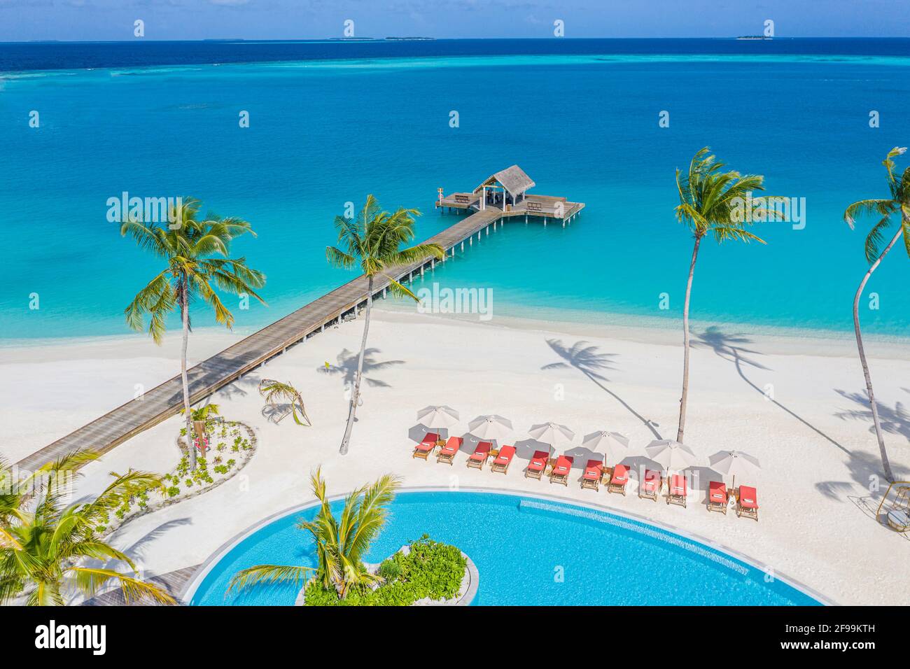 Luxury bay and beach from aerial top view, amazing beachfront, swimming ...