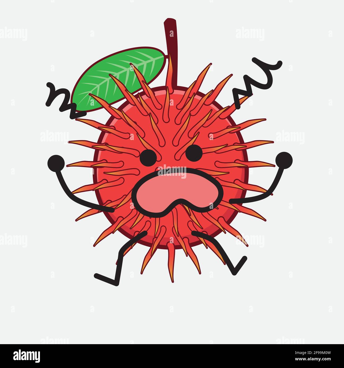Vector Illustration of Rambutan Fruit Character with cute face, simple ...