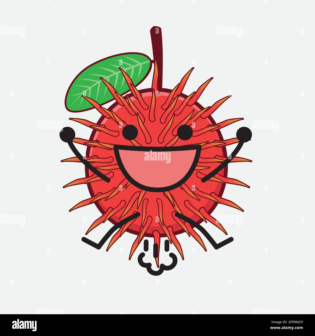 Vector Illustration of Rambutan Fruit Character with cute face, simple ...