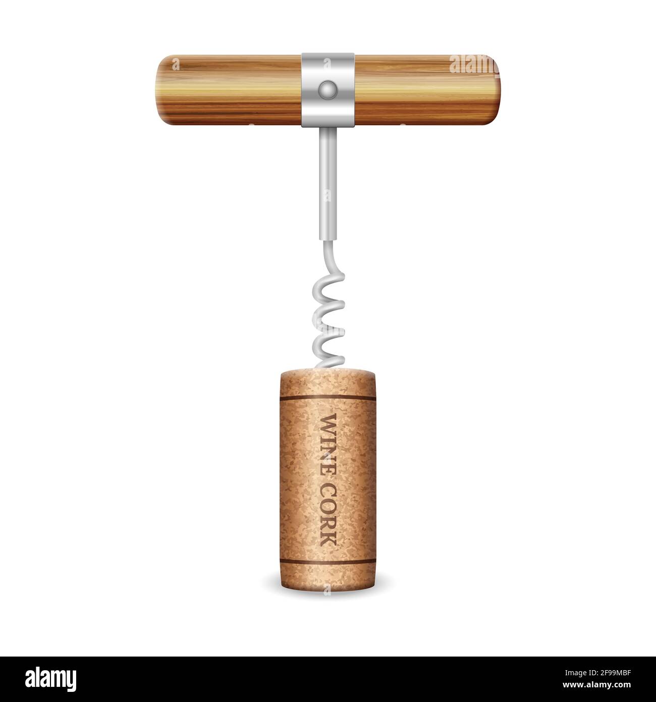 Wine corkscrew and cork on a white background. Vector illustration ...