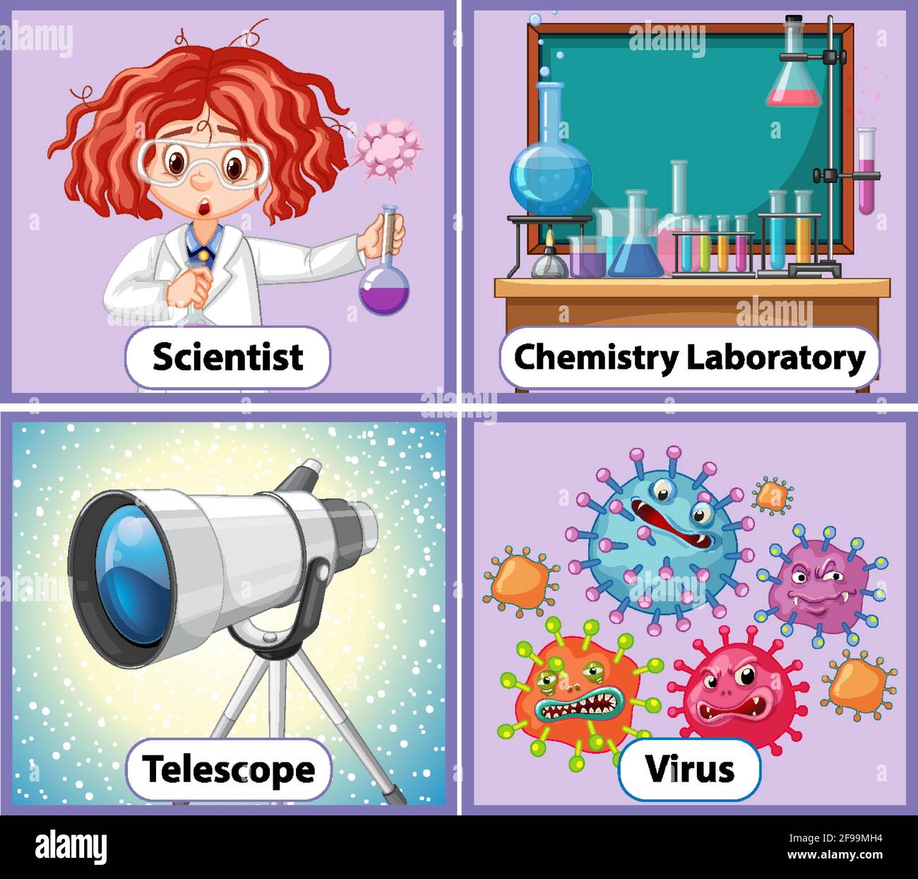 Educational English word card of chemistry objects illustration Stock ...