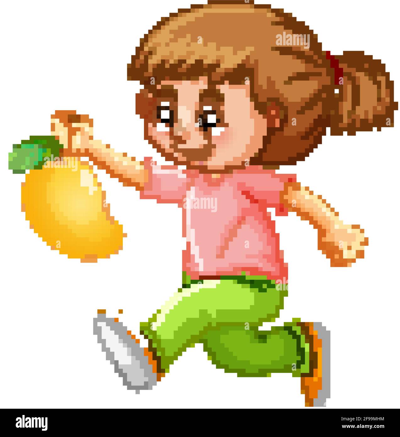 Happy girl cartoon character holding a mango illustration Stock Vector ...