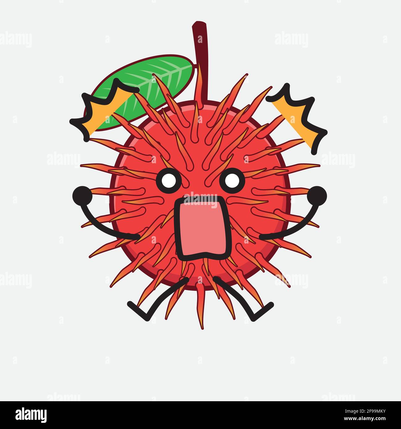 Vector Illustration of Rambutan Fruit Character with cute face, simple ...