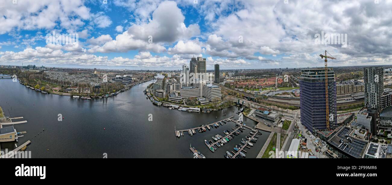 Aerial panorama view of Amstel river in Amsterdam,Netherlands Stock ...