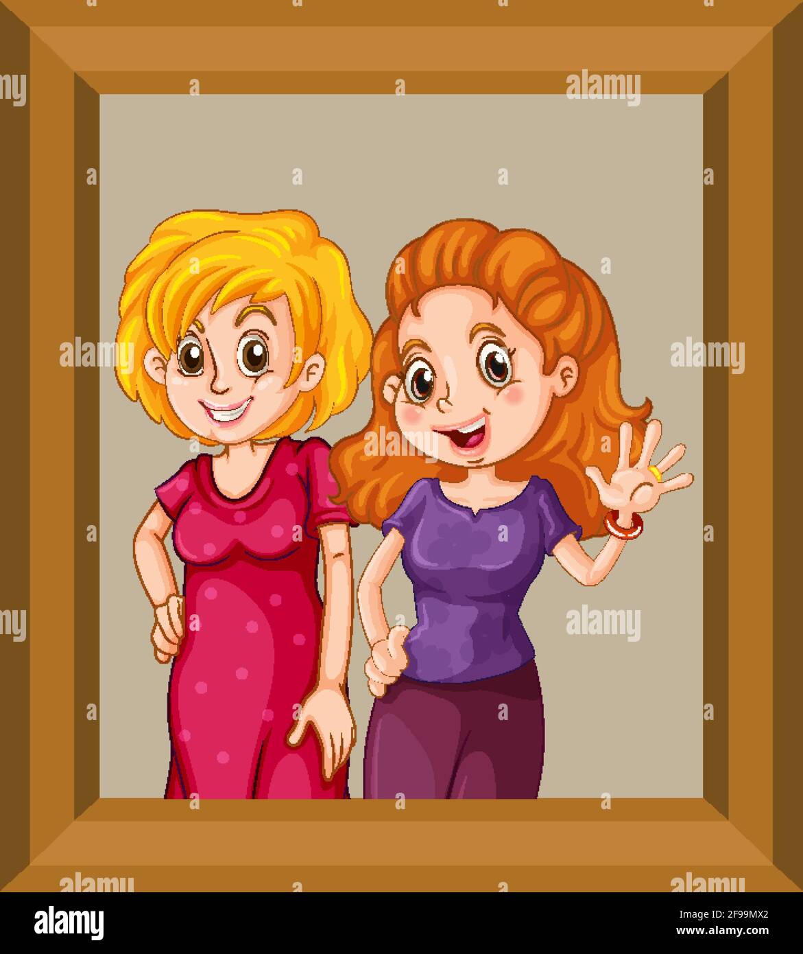 Best friends picture on wooden frame illustration Stock Vector Image ...