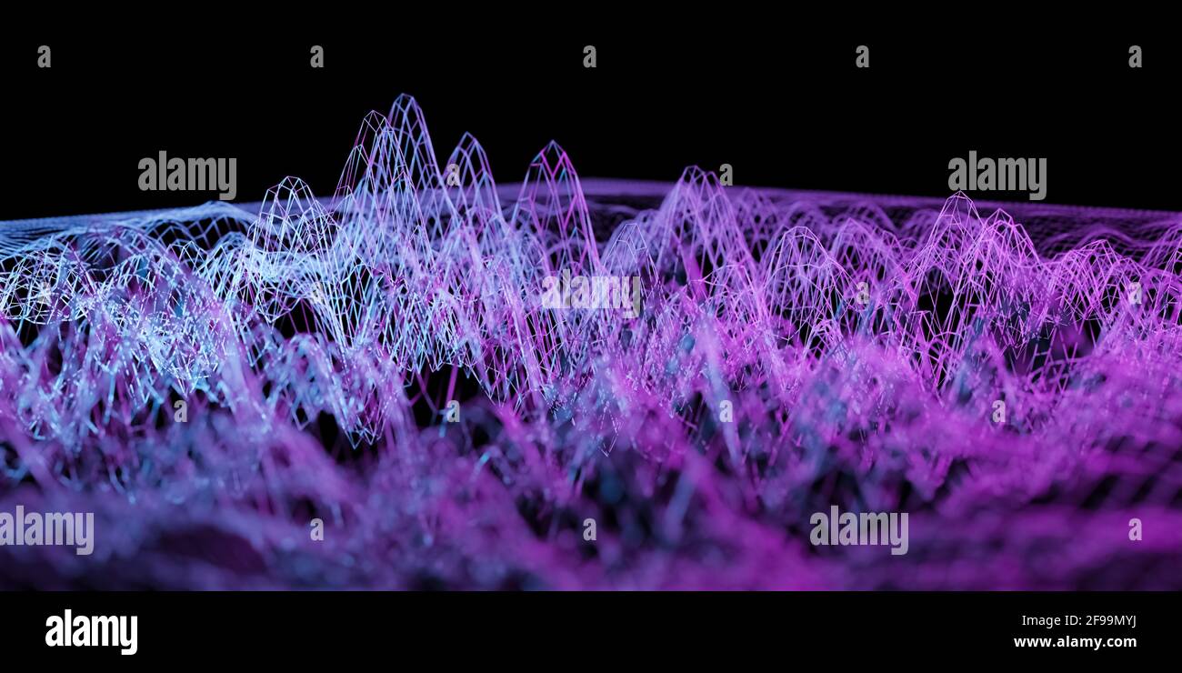 Sound Waves Or Audio Waves Visualization As Purple Fragile Grid Or Wireframe Mesh Structure