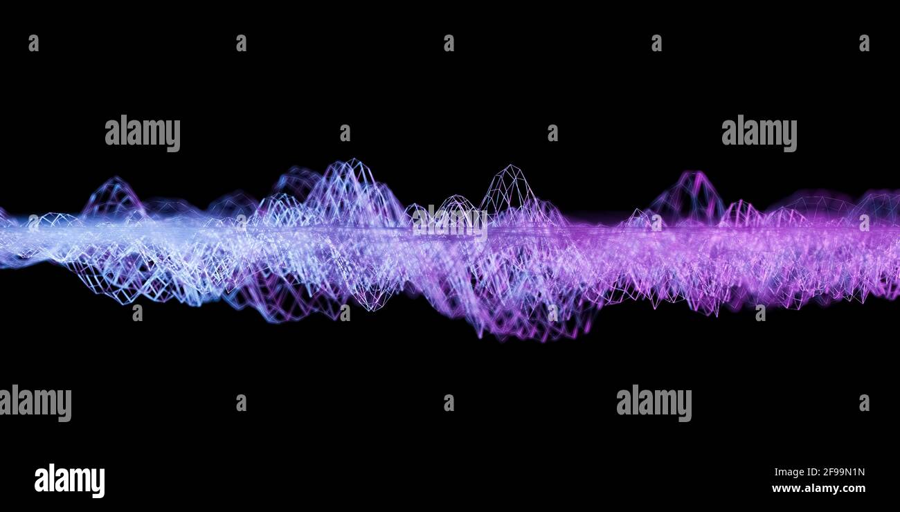 Sound Waves Or Audio Waves Visualization As Purple Fragile Grid Or Wireframe Mesh Structure