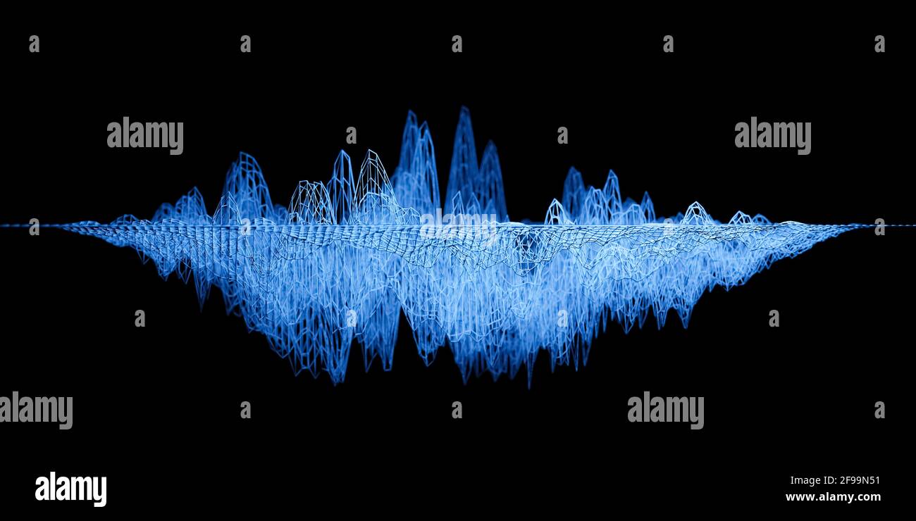 Sound Waves Or Audio Waves Visualization As Blue Fragile Grid Or Wireframe Mesh Structure