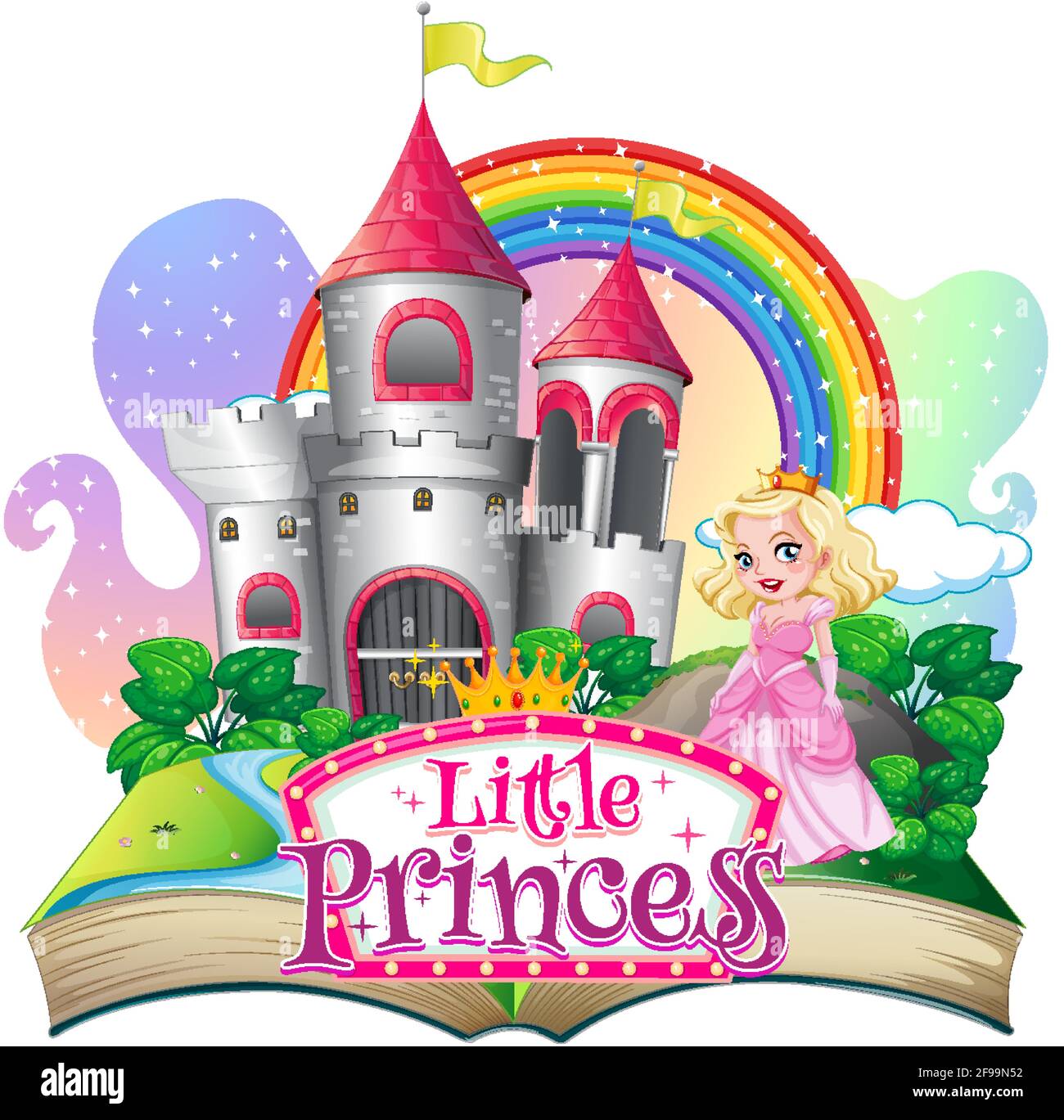 3D pop up book with little princess theme illustration Stock Vector ...