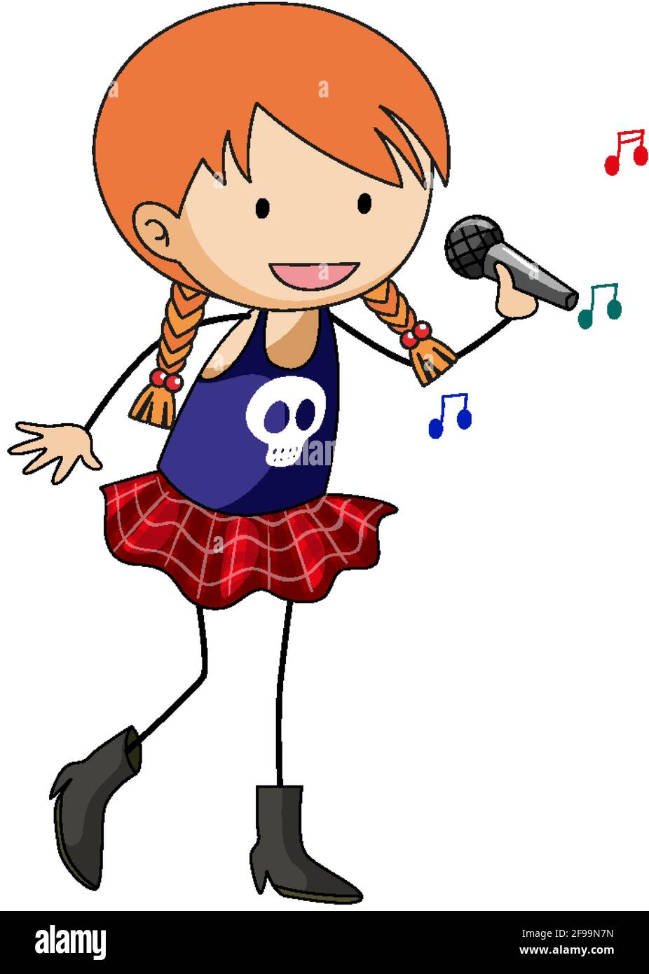 Singer girl's singing doodle cartoon character isolated illustration ...