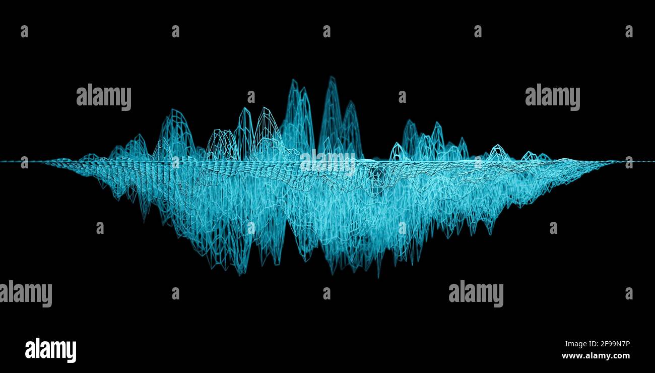 Sound Waves Or Audio Waves Visualization As Turquoise Fragile Grid Or Wireframe Mesh Structure