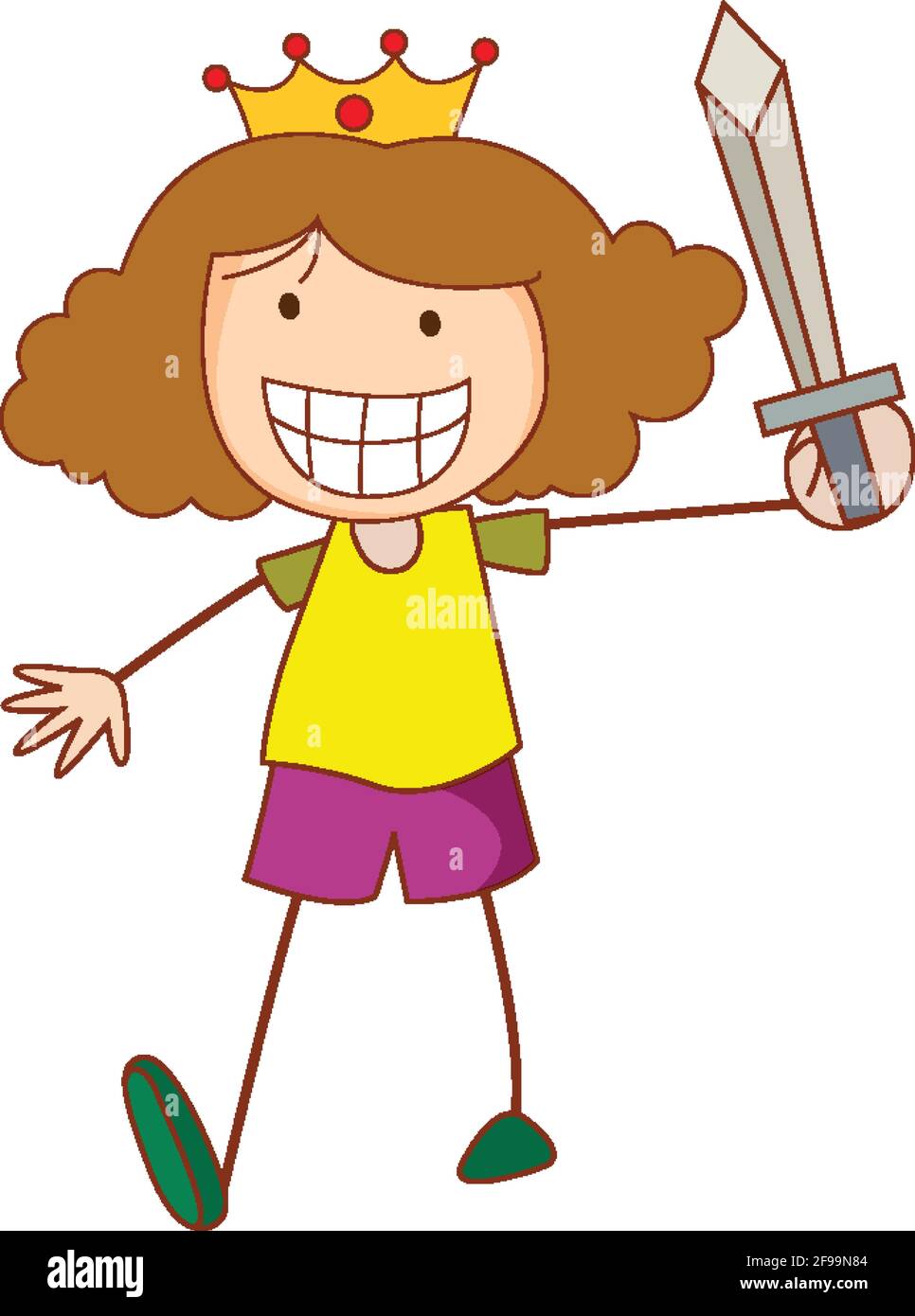 A doodle kid holding a sword cartoon character isolated illustration ...