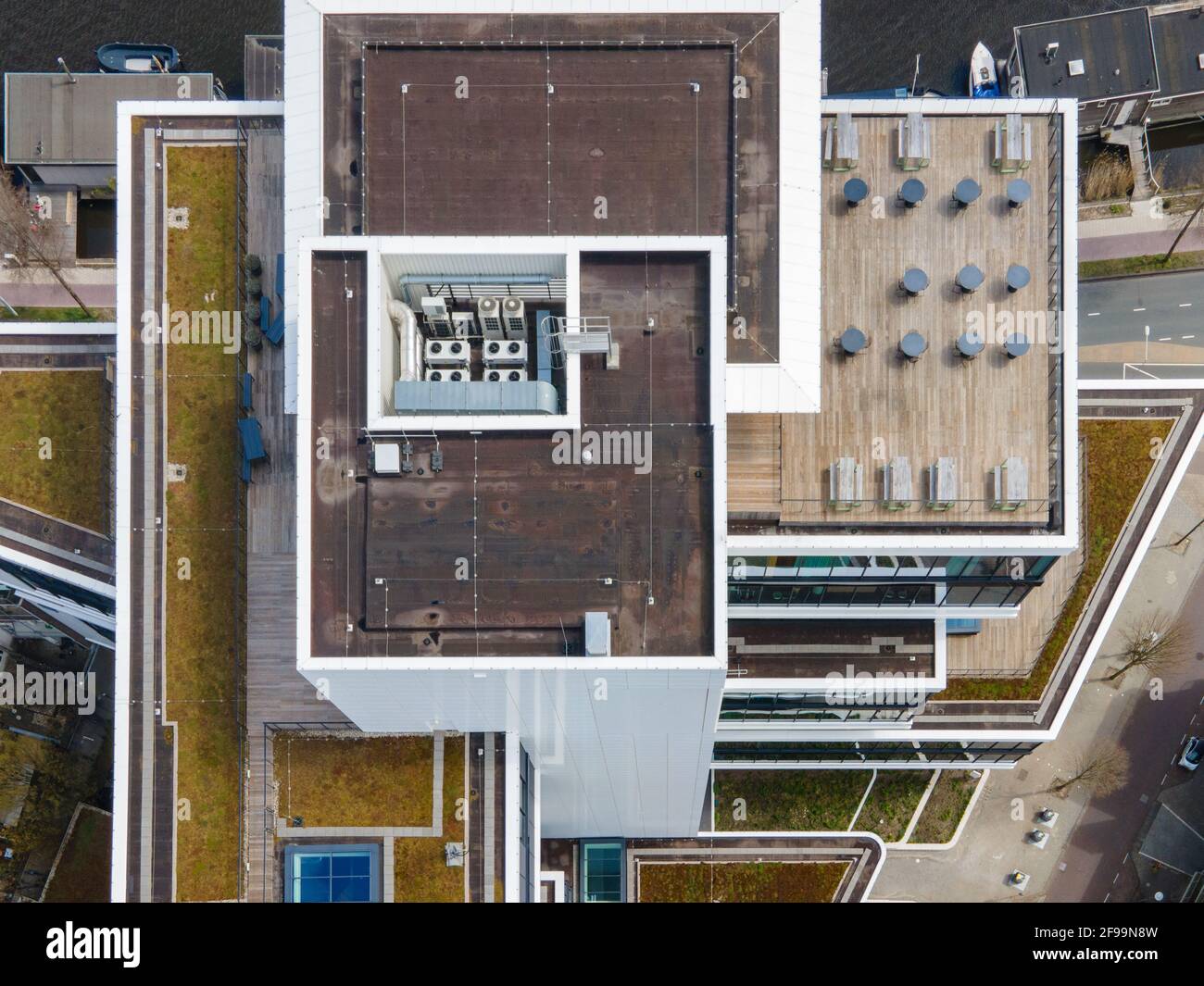 Aerial top down view of a modern building in Amsterdam,Netherlands ...
