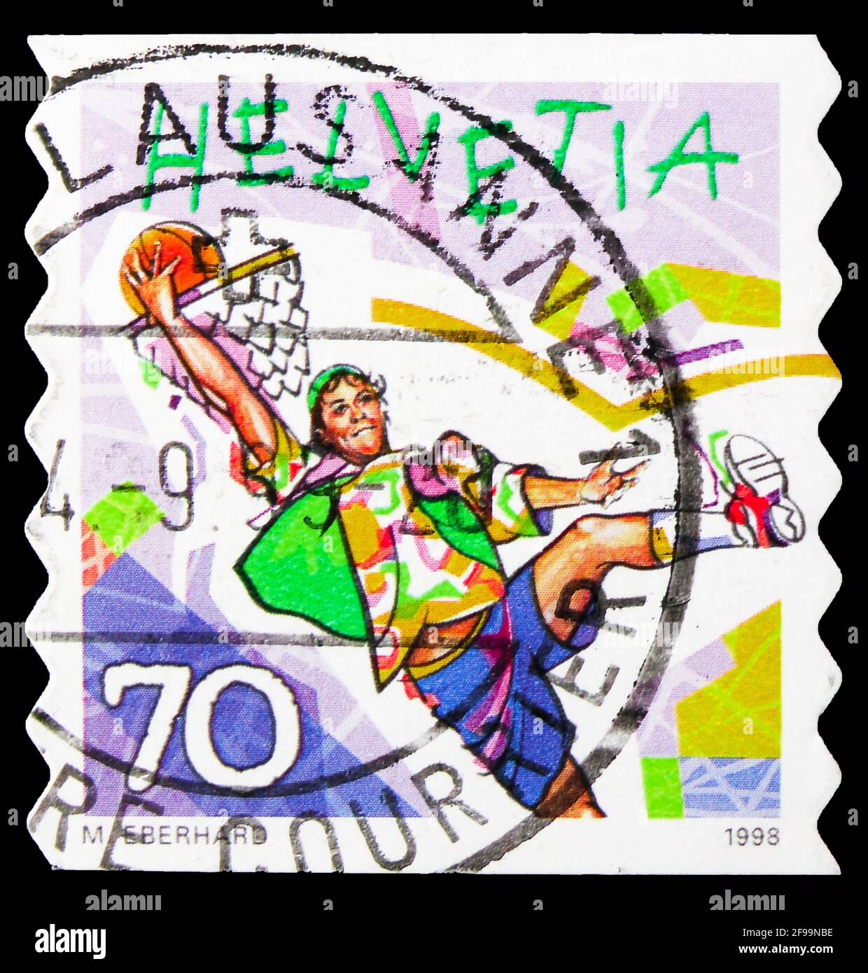 MOSCOW, RUSSIA - NOVEMBER 4, 2019: Postage stamp printed in Switzerland ...