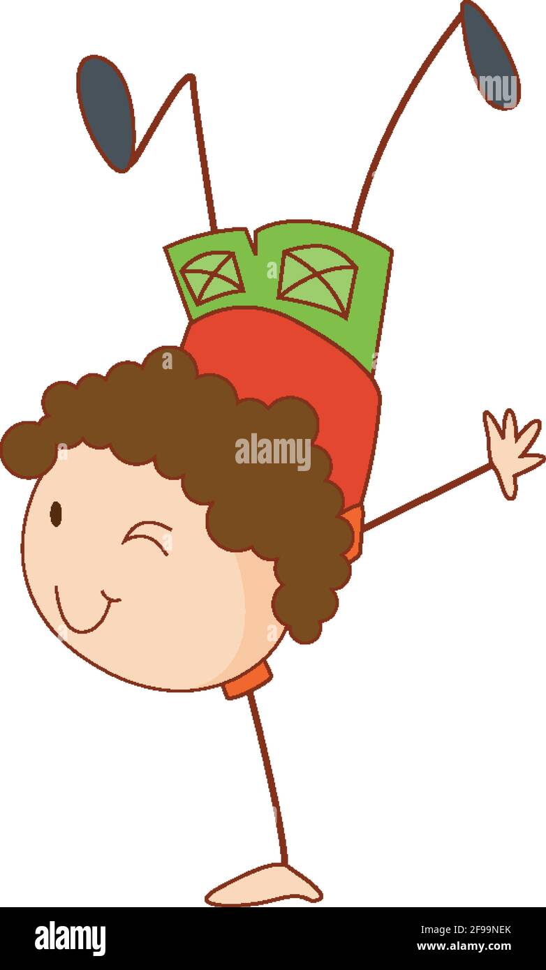 A doodle kid performing a break dance cartoon character isolated ...