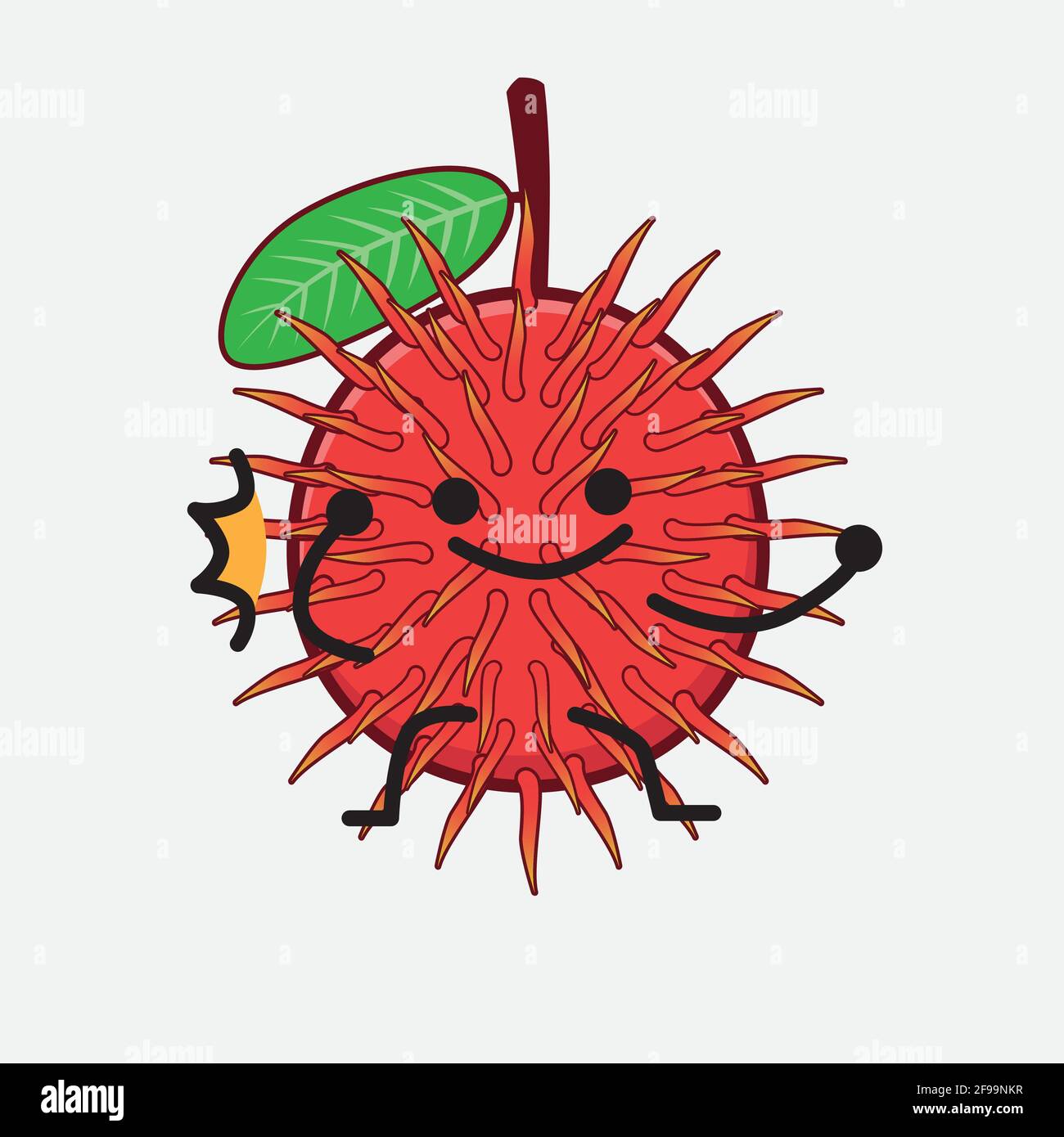 Vector Illustration of Rambutan Fruit Character with cute face, simple ...