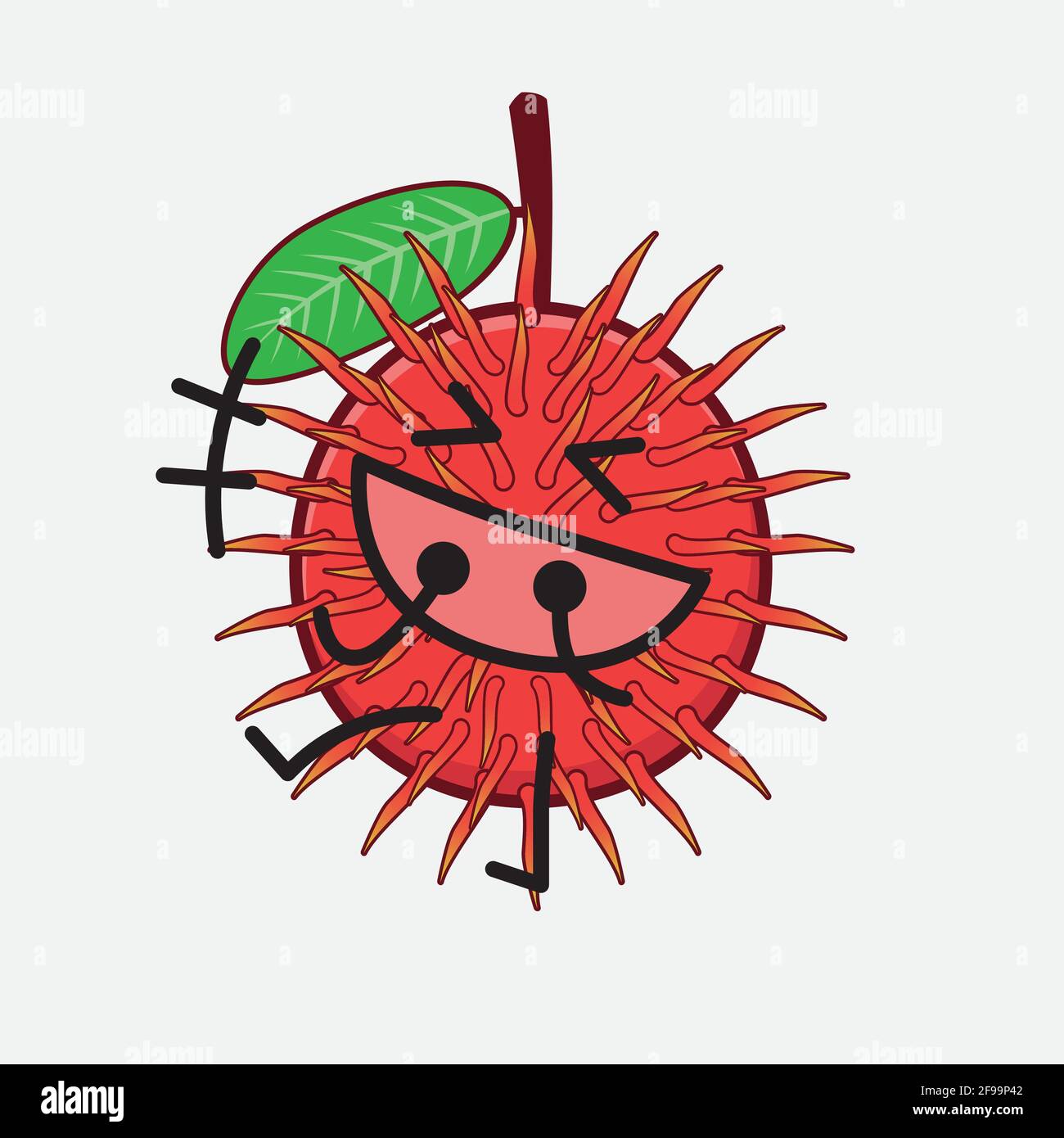Vector Illustration of Rambutan Fruit Character with cute face, simple ...