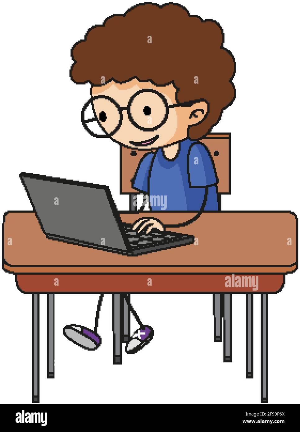 A doodle kid using laptop cartoon character isolated illustration Stock ...