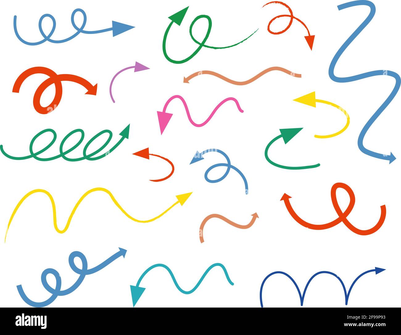 Different types of hand drawn curved arrows on white background ...