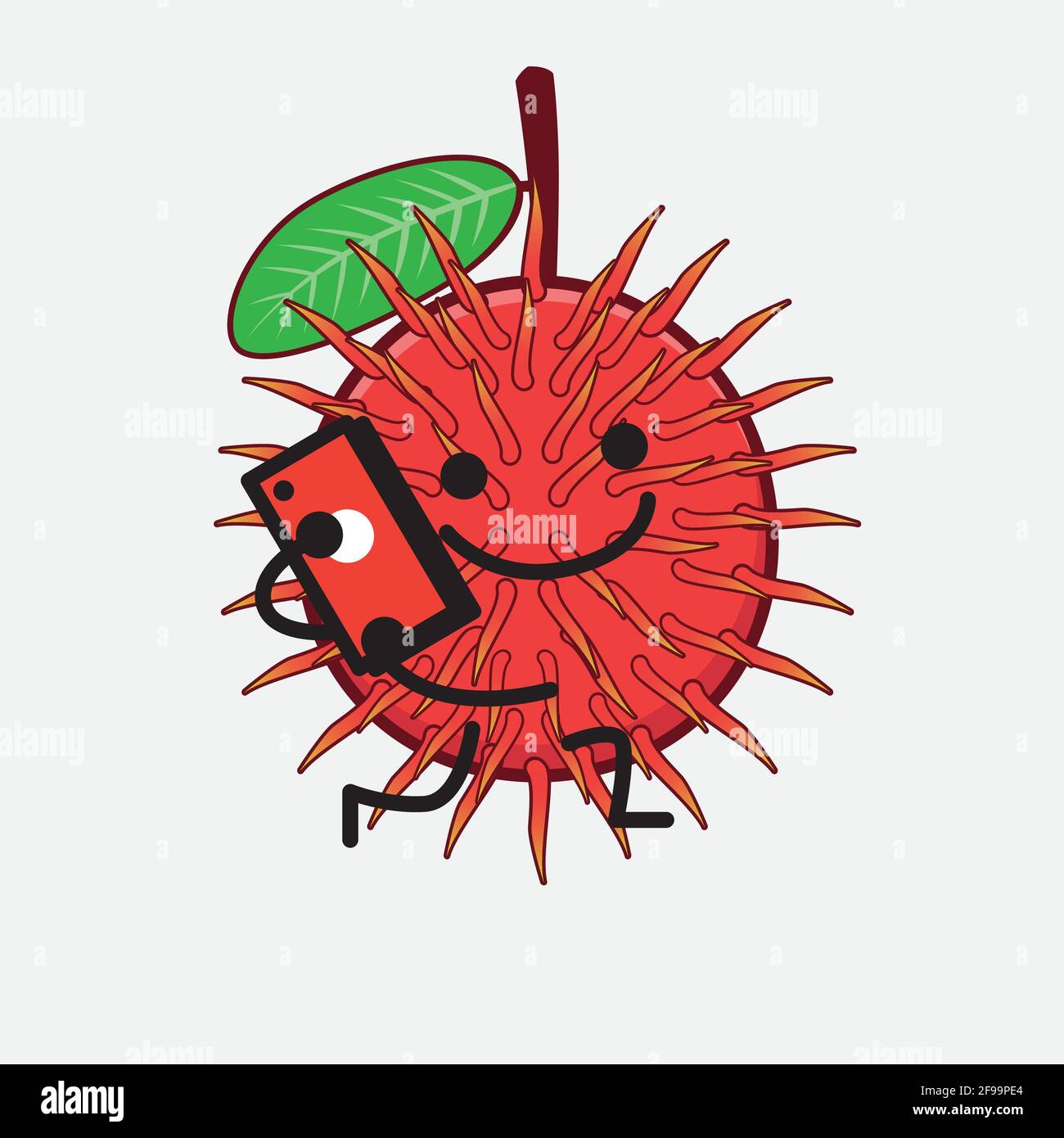 Vector Illustration of Rambutan Fruit Character with cute face, simple ...