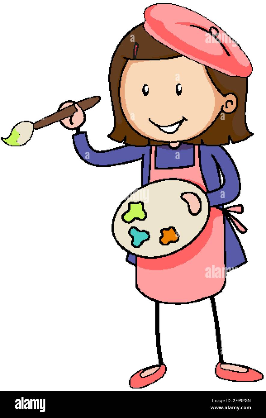 Little artist holding colour palette cartoon character isolated ...