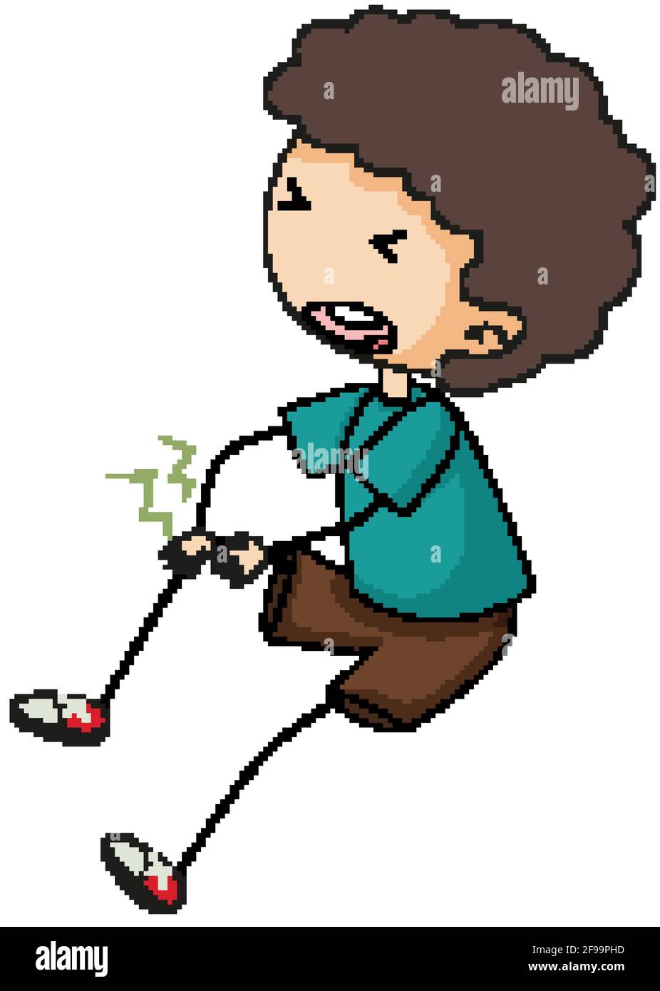 Doodle cartoon character of a boy holding painful wounded leg knee ...
